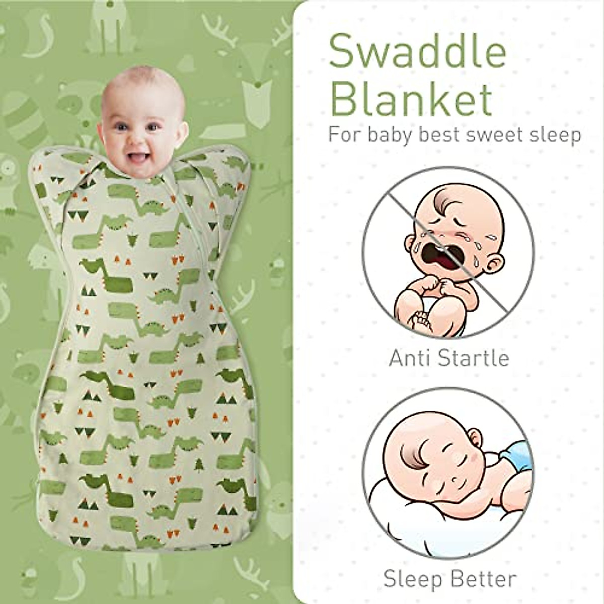 Knirose Swaddle Blanket Sleep Sack with Arms Up Design Help Baby Self-Soothing 2 Packs, 3-Way Transitions to Arms-Free Wearable Sleeping Bag for Newborn Baby Snug Fit Calms Startle Reflex Better Sleep