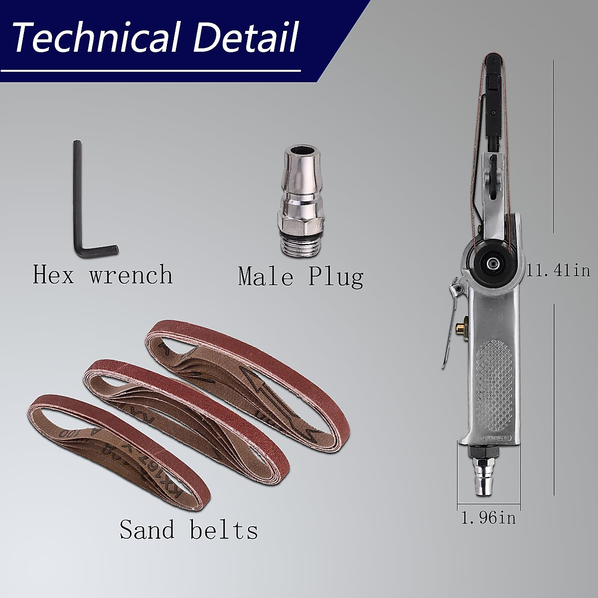 HYFN Pneumatic Belt Sander Air Powered 1.5HP 6CFM Air Tools 3/8" Handheld Belt Sander Mini Belt Sander