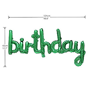 Happy Birthday Balloons Banner 16 Inch Hanging Birthday Balloons 3D Silver Foil Cursive Script Letter Balloons for Kids and Adults Birthday Party Decorations Supplies (Emerald Green)