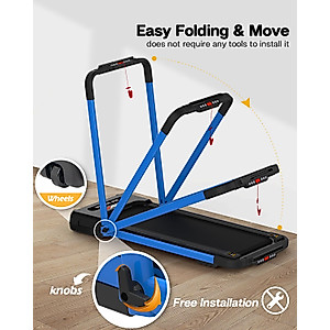 FYC Under Desk Treadmill - 2 in 1 Folding Treadmill Desk Workstation for Home 300LBS Weight Capacity, 3.5HP Free Installation Foldable Treadmill Compact Electric Running Machine for Office, Blue