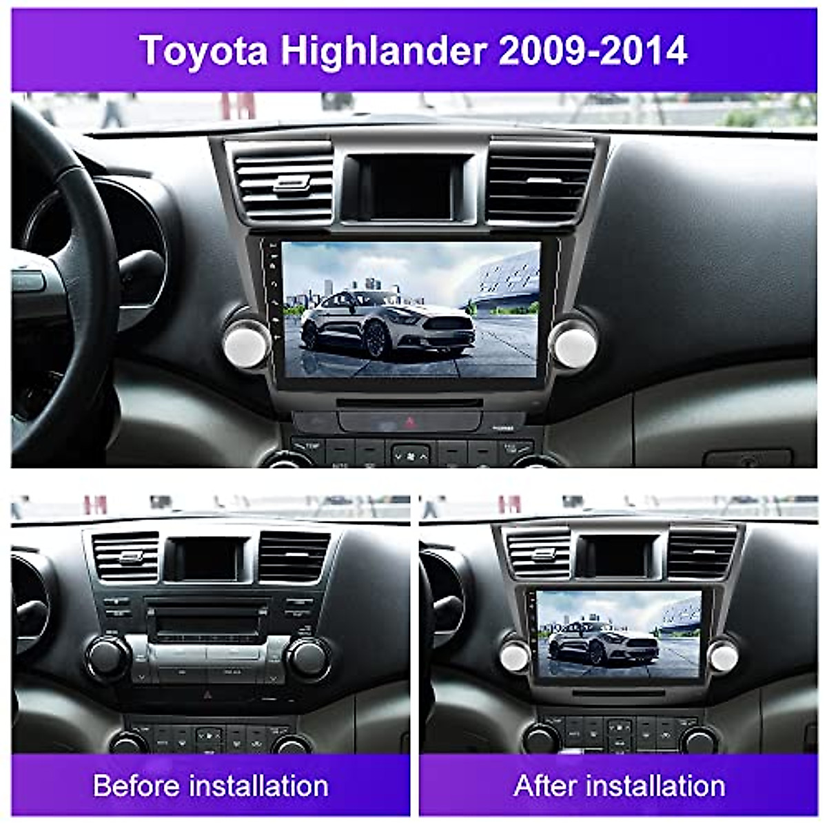 Android Car Stereo for 2009-2014 Toyota Highlander Radio, 10 inch Android Head Unit Touch Screen Car Audio Receiver with Mirror Link Bluetooth GPS Navigation, Support WiFi, SWC, FM,Backup Camera+Mic