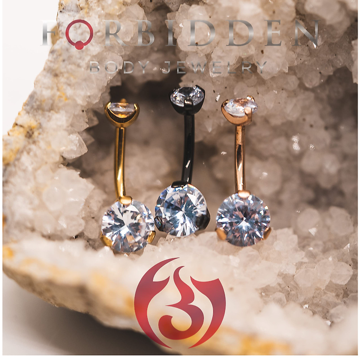 Forbidden Body Jewelry Long Belly Button Rings, Belly Button Jewelry, 14G Surgical Steel, Tri-Prong Round CZ Solitaire Belly Ring for Women, Internally Threaded (Gold/Clear)