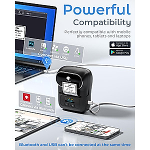 Phomemo M110 Label Makers - Portable Bluetooth Thermal Label Maker Printer for Barcode, Clothing, Jewelry, Retail, Mailing, Compatible with Android & iOS System, with 1pack 40×30mm Label, Black
