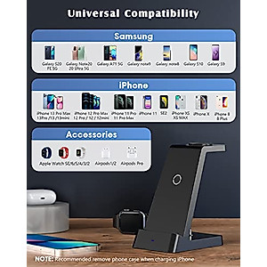 Wireless Charging Station,Wireless Charger Compatible with iPhone 14 Pro Max/13/12/11/X/8 Plus, 3 in 1 Fast Charging Stand Dock for Airpods 1/2/Pro, Apple Watch Series(with Adapter)