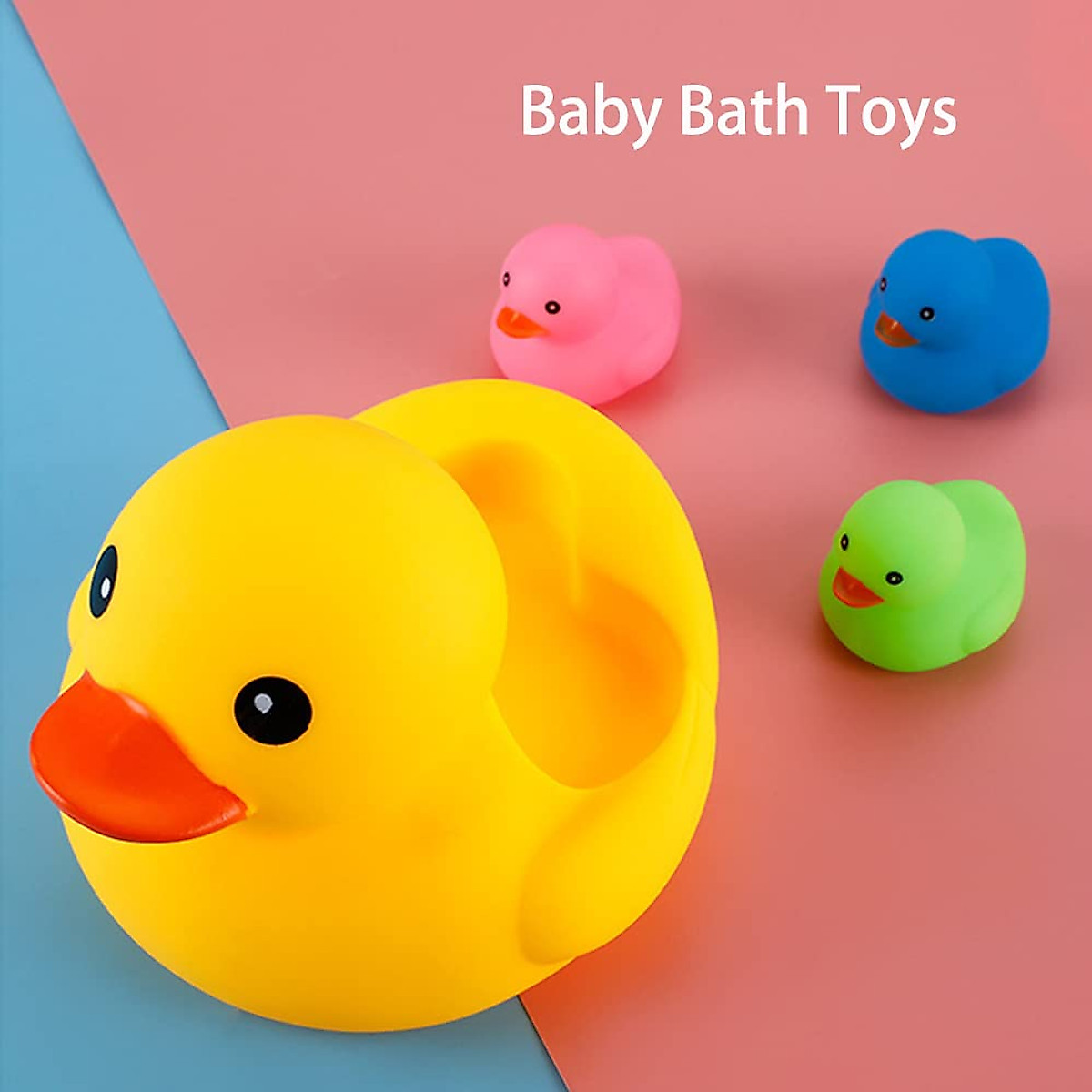 Bath Duck Toys 4 Pcs Colorful Rubber Duck Family Squeak Ducks Baby Shower Toy for Toddlers Boys Girls (Colorful Duck Family)