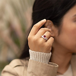 PEORA Created Ruby Heart Ring for Women in Sterling Silver, Statement Solitaire Design, 1.75 Carats total, Comfort Fit, Size 8