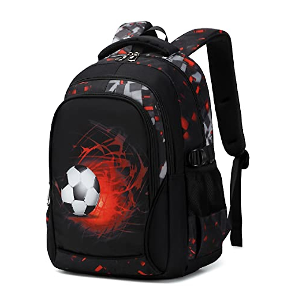 mezhsa Boys Backpack Kids Bookbag Durable Elementary Middle School Bags Soccer 18in (Red)