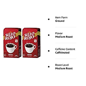 Café Sello Rojo Premium Colombian Coffee | Smooth & Flavorful | No Bitter Aftertaste | 100% Colombian Medium Roast Ground Coffee | Café de Colombia | 16 Ounce (Pack of 2)