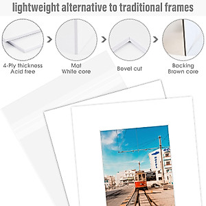 Golden State Art, Pack of 10 White Pre-Cut 8x10 Picture Mat Bevel Cut 4.5x6.5 Opening for 5x7 Photo with White Core Matte Sets Includes 10 High Premier Acid Free Mats & 10 Backing Board & 10 Clear Bag