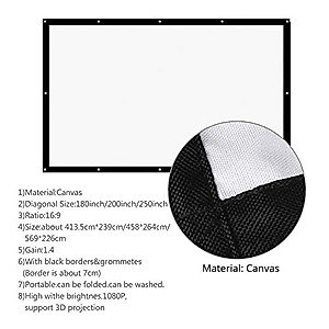 180/200/250/300 Inch Projection Projector Screen 16:9 Fold Portable Screen Canvas Matt White for Home Film Wall Mounted (Size : 250 inch)