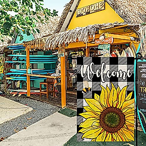 CROWNED BEAUTY Summer Bee Garden Flag Sunflower Buffalo Plaid Yard 12x18 Inch Small Double Sided Outside Farmhouse Party Décor