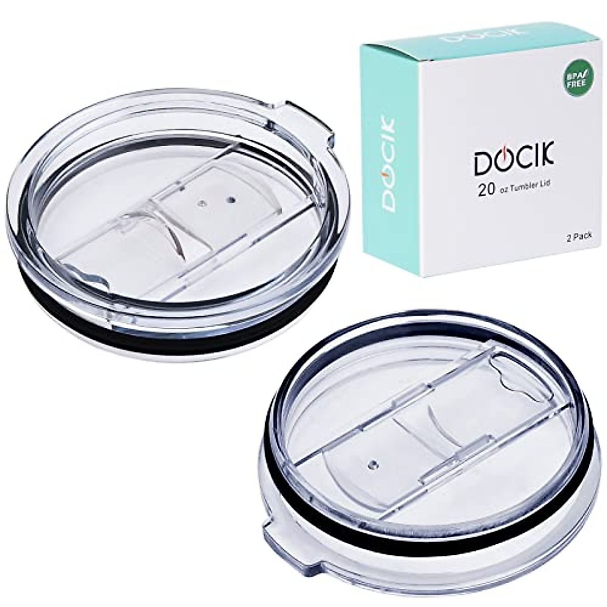 Docik Splash Proof Lids Covers for 20 Oz Yeti Rambler Ozark Trail Tumbler and More Travel Cup, Also Fit for Yeti 10 Oz Lowball, 2 Pack