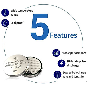 Cotchear 5Pcs CR1620 Coin Batteries 3V Electronic Button Lithium Battery Cell CR1620 DL1620 5009LC for Watch Toy Remote