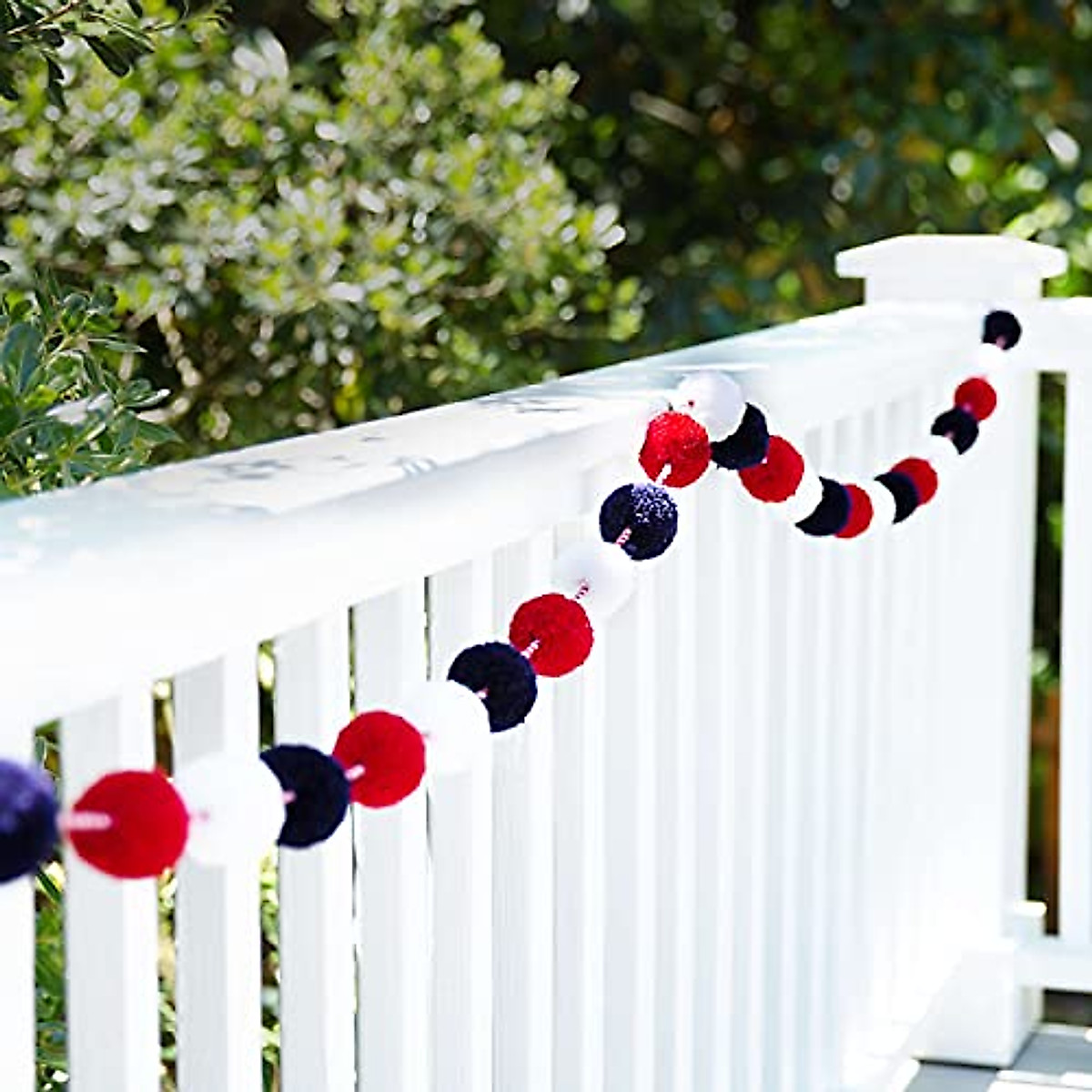 Zoe Frances Designs Patriotic Garland | Red White and Blue Garland | 4th of July Decorations | Pom Pom Garland for Independence Day, Labor Day, Veterans Day | Nautical Nursery Decor