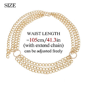Bodiy Layered Belly Waist Chain Belt Gold Cuban Body Chains Bikini Rave Party Body Jewelry for Women and Girls