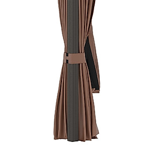 Outsunny 10' x 12' Hardtop Gazebo with Curtains and Netting, Permanent Pavilion Metal Double Roof Gazebo Canopy with Aluminum Frame and Hooks, for Garden, Patio, Backyard, Brown