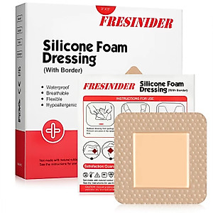 FRESINIDER Silicone Foam Dressing with Adhesive Border – Wound Dressing Bandage – Silicone Foam Pad – Pack of 5 – 3 x 3 Inches Large Waterproof Bandages – Self Adhesive Wound Care and Dressings