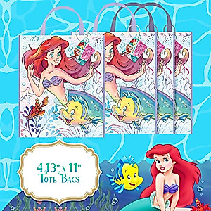 Unique Disney The Little Mermaid Party Totes 4 Count - Resuable Ariel Mermaid Bags for Gifts, Favors, Loot, Pass Out to Guests, Kids, Girls Dressup Birthday Decorations Supplies