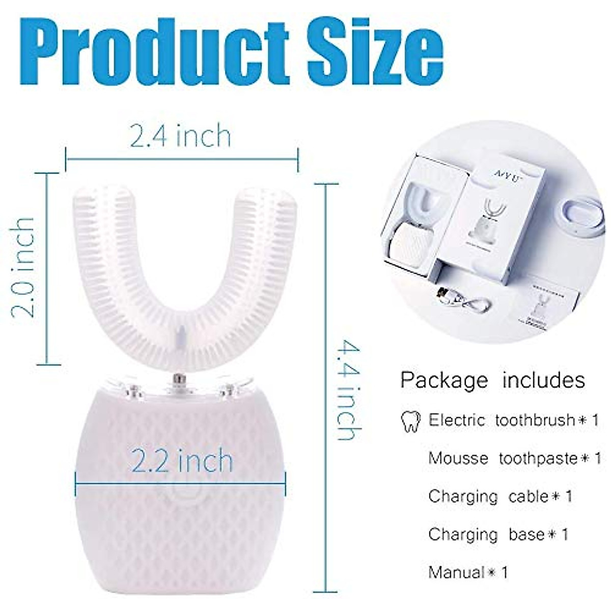 Automatic Ultrasonic Toothbrush, Automatic for Adults, 360° Sonic Toothbrush Waterproof, Rechargeable Portable Electric Ultrasonic, Teeth whitening Brush for Travel and Household, White