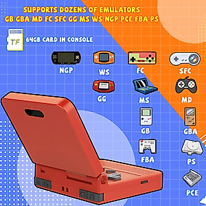 Retro Handheld Game Console 3 inch IPS Screen, Mini Clamshell Open Source System Games Consoles with 64G TF-Retro Games, Built-in Rechargeable Battery, Portable Hand Held Game Video Consoles (Red)