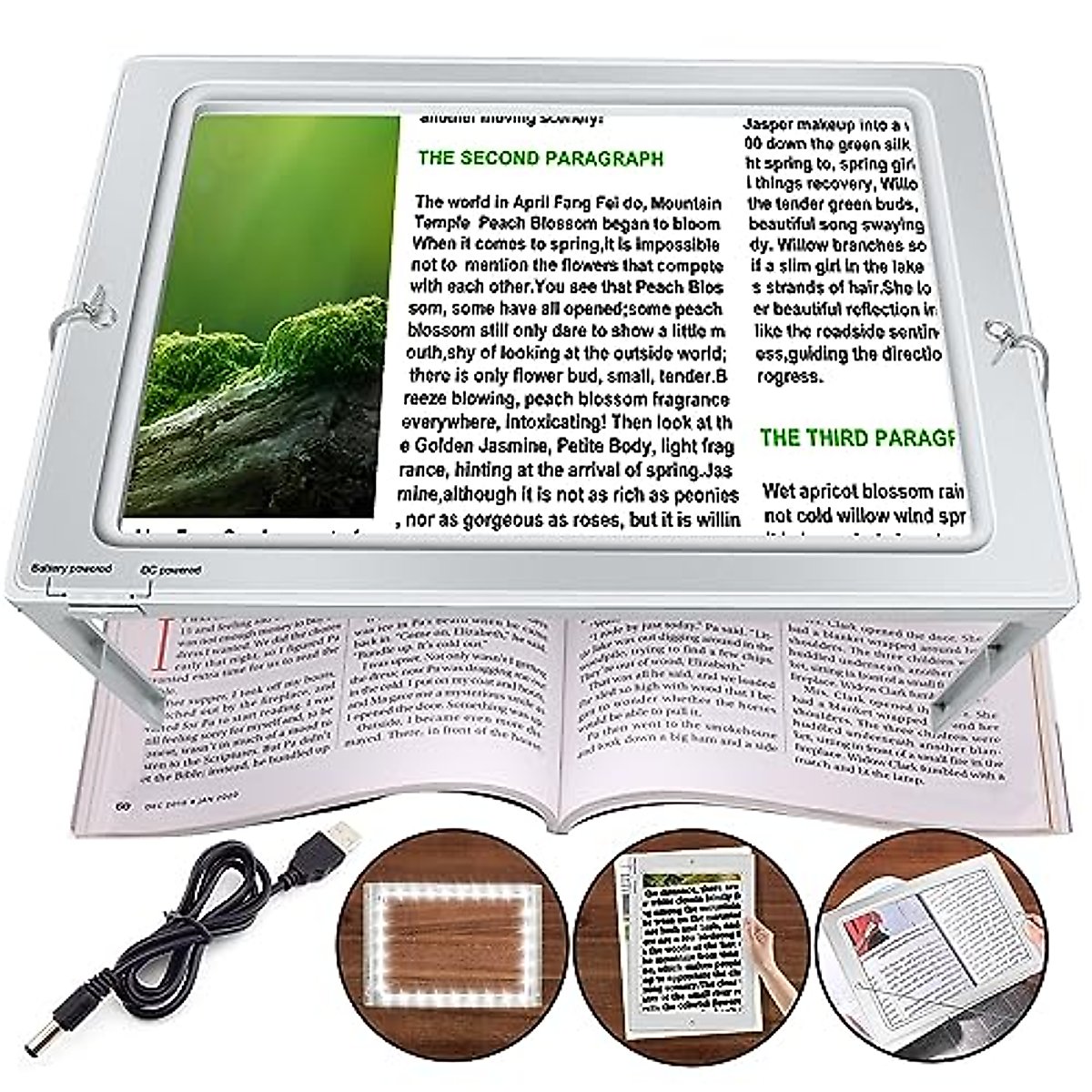 Magnifying Glass with Light and Stand, Silver 4X Page Magnifier for Reading, Foldable 50 LED Large Magnifying Glass Ideal for Seniors, 2 Power Options, 3 Usage Modes