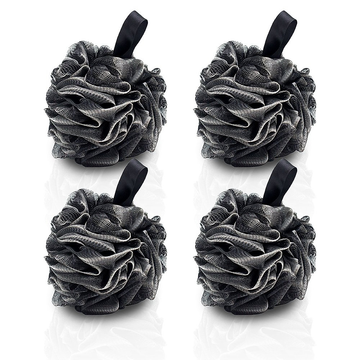 4 Packs Bath Loofahs-Eco-Friendly Carbonized Bamboo Bath Shower Sponge Mesh Pouf Loofahs Shower Ball Loofahs Bath Sponge-Exfoliate,Cleanse,Soothe Skin(60g/pcs)