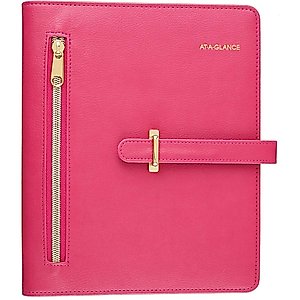 AT-A-GLANCE Faux Leather Undated Starter Set, 7-Ring, 5-1/2" x 8-1/2", Desk Size, Fashion, Raspberry (DR1118-040-27)