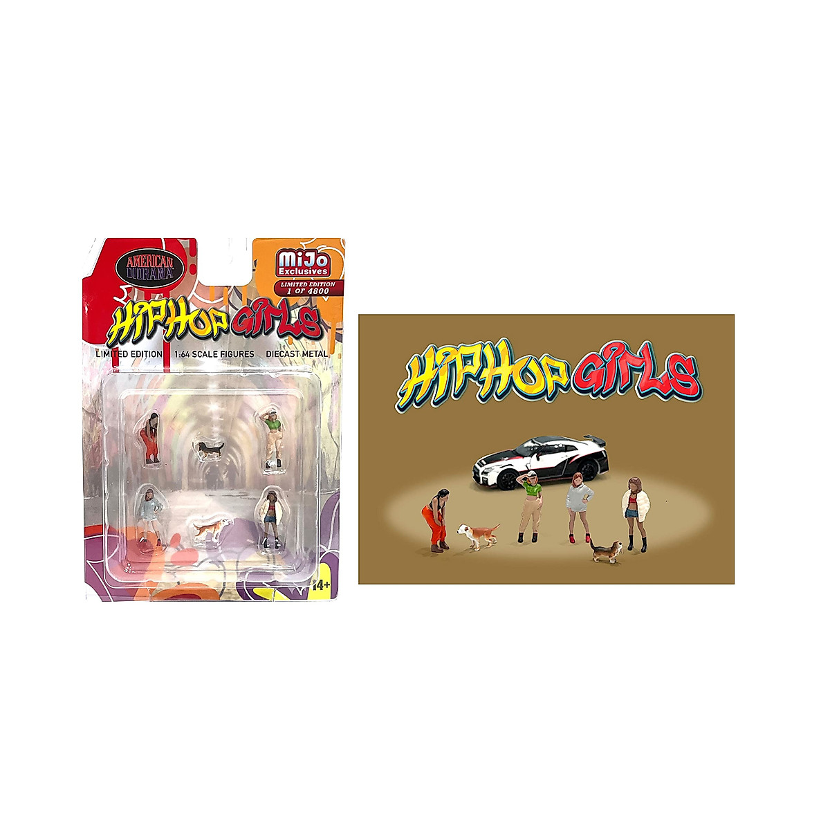 American Diorama Hip Hop Girls 1:64 Metal Figures Set AD-76505 (4 Figures + 2 Dogs)