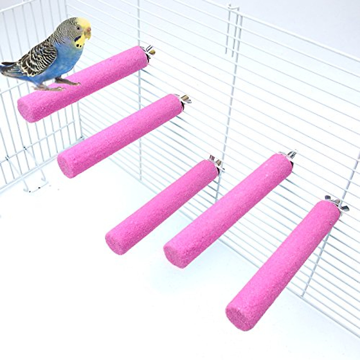 Alfie Pet - Fifer Sand Covered Perch 5-Piece Set for Birds - Color: Pink, Size: Large