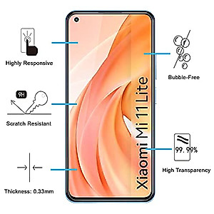 NEW'C 3 Pack Designed for Xiaomi Mi 11 Lite/Mi 11 Lite 5G Screen Protector Tempered Glass, Case Friendly Anti Scratch Bubble Free Ultra Resistant