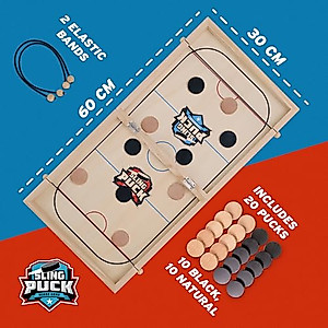 Crazy Games Fun Games XL Sling Puck Table Board Game I 24" Open 12" Closed Wooden Family Indoor Two Player, Table Games For Family - Top Hockey for Adults & Kids, Competitive Parties So Puck It Is Fun