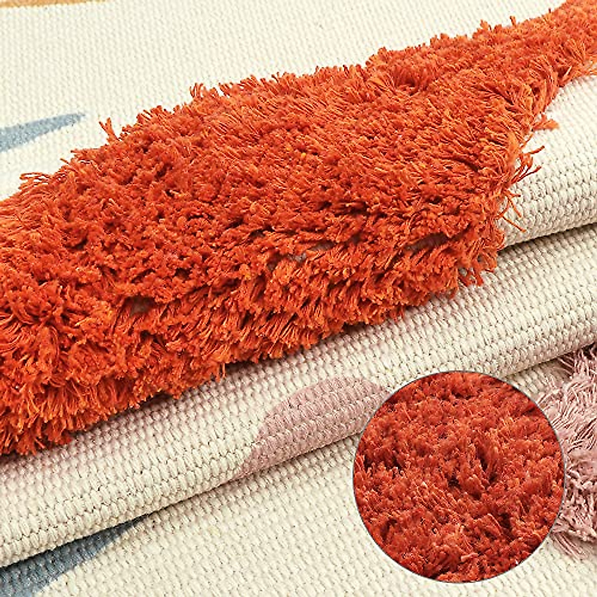 LIVEBOX Cute Bathroom Rug 2' x3' Small Multi-Color Block Kids Area Rug with Tassel Hand Woven Cotton Tufted Indoor Rugs for Bedroom Kitchen Entryway Laundry Wall Hanging