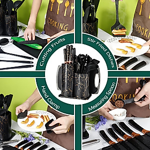 Cooking Utensils Set, 25 PCS Black Sharp Knife Set for Kitchen,Stainless Steel Knives Set,includes 17-Piece Silicone kitchen utensils set,5 Sharp Stainless Steel Chef Knives,Scissors,and Cutting Board