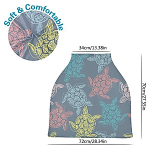 WELLDAY Baby Car Seat Covers Colorful Sea Turtles Stretchy Breastfeeding Scarf Breathable Infant Carseat Canopy Nursing Covers Multi Use for Stroller High Chair Shopping Cart Boys and Girls