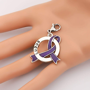 Lupus Disease Purple Ribbon Clip-on Charm/Necklace Lupus Awareness Gift Purple Awareness Lupus Survivor Jewelry (Lupus Clip-on Charm)