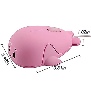 UGpine Cute Animal Baby Dolphin Shape USB Wired Mouse 1600 DPI Optical Mice Mini Small Kids Children Mice for PC Laptop Computer (Pink)