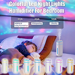 HOFULK Small Humidifiers for Bedroom Nightstand Room 400ML USB Humidifer Plant Cool Mist Humidifier Easy Clean Travel Mini Portable Personal Desk Car Quiet Auto Shut-off Air Humidifier with Led Lights