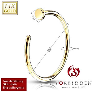 Forbidden Body Jewelry 14K Yellow Gold Nose Ring, 20g, Solid 8mm Hoop, Non-Irritating Skin Safe Real Gold, Women and Men