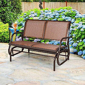 Generic BANGTANE Swing Glider for 2 People, Rocking Lounge Chair wMesh Fabric and Steel Frame, Patio Bench for Backyard, Garden, Poolside, Lawn, Indoor and Outdoor Use Brown