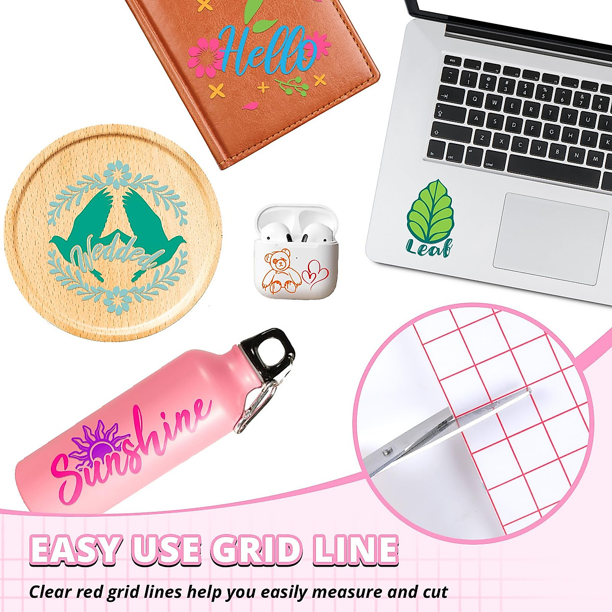 Transfer Tape for Vinyl - 12" x 10 FT w/Red Alignment Grid Clear Transfer Paper for Adhesive Vinyl - Medium Tack Vinyl Transfer Tape for for Decals Signs Windows Stickers