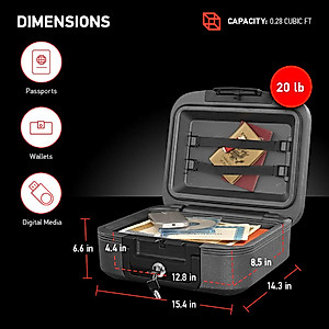 SentrySafe Fireproof and Waterproof Safe Box with Key Lock, Fire and Water Chest Safe for Valuables, 0.28 Cubic Feet, 6.6 x 15.4 x 14.3 Inches, CHW20221