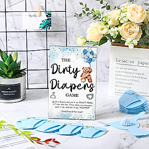 Roowest 51 Pcs Dirty Diaper Baby Shower Games Funny Wooden Dirty Diaper Game Sign with 50 Pcs Mini Diapers Cute Felt Diaper for Gender Reveal Party Baby Shower Game(Bear Blue)