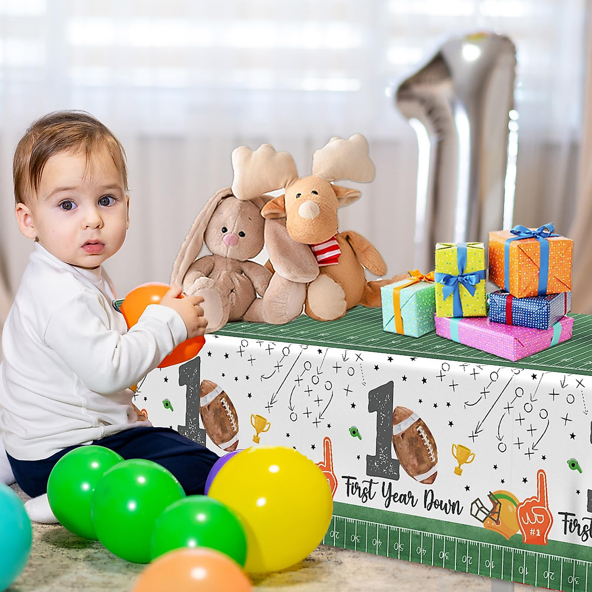 Juweked 3Pcs 1st Birthday Tablecloth Football Tablecloth Plastic First Year Down Table Cloth for First Year Down Birthday Party Football First Birthday Tablecloths Football Party Decorations