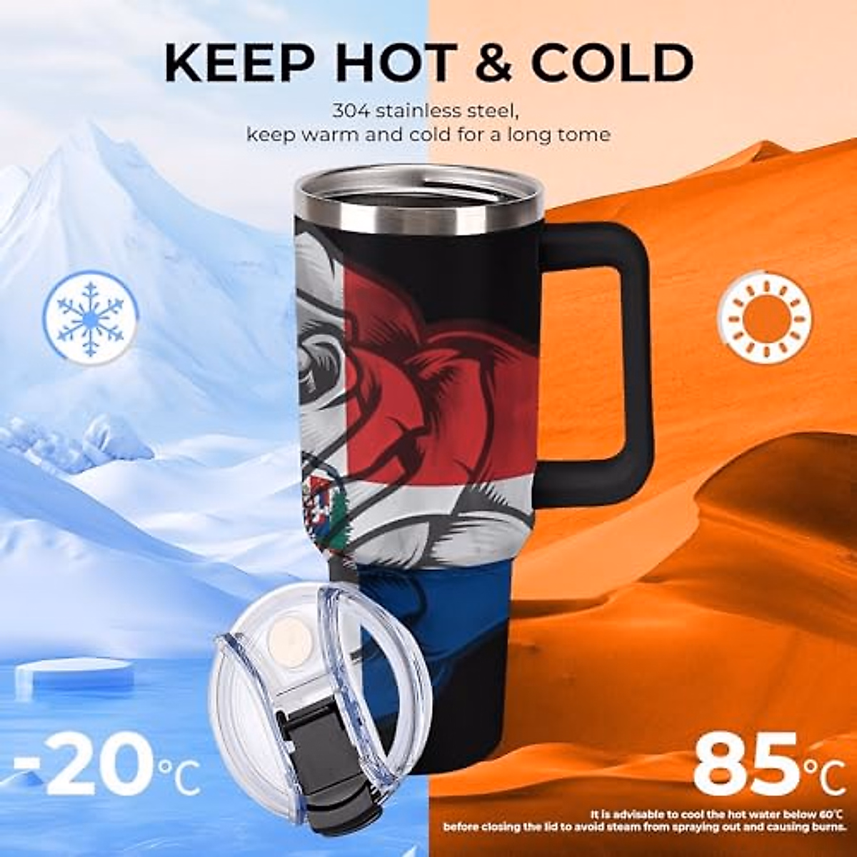 Rose Dominican Republic Flag 40 Oz Tumbler with Handle And Straw Lid,Insulated Reusable Stainless Steel Travel Glass Mug 40 Ounces