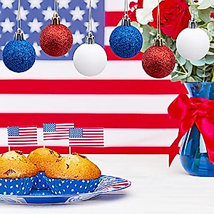 Deloky 24 PCS Independence Day Glitter Hanging Ball-1.57 Inch 4th of July Ornaments Ball for Tree Decorations-Memorial Day Red White Blue Ball for Veterans Patriotic Party Decor