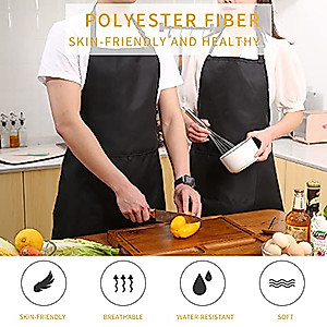 Tosewever 2 Pack Adjustable Bib Apron, Waterdrop Resistant Aprons with 2 Pockets Cooking Kitchen Restaurant Aprons for Women Men Chef, BBQ Drawing Crafting Outdoors (Polyester-Black, 2)