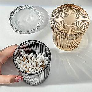 WAIT FLY Glass Cotton Swabs Dispenser with Lid Q-Tips Holder Bathroom Cup Bathroom Vanity Organizer-Amber-9 OZ