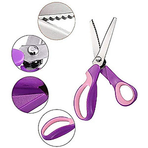 NEJLSD Pinking Shears for Fabric Scalloped 5mm, Stainless Dressmaking Sewing Scissors Steel Handled Professional Zig Zag Fabric Craft Scissors 9.3 inch (Purple)