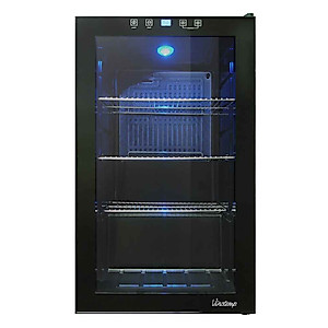 Vinotemp VT-BC34 TS Refrigerator and Cooler Capacity 19 in. Mini Drink Fridge with Adjustable Temperature Control and Glass Door, Can, Black, 80 Beverage