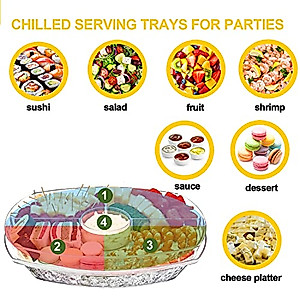 Fruit Platter Tray for Parties, Yatmung Serving Tray on Ice Serving Platter and Tray for Parties Veggie Tray with Lid 4 Section Catering Trays with Lids for Appetizers, Seafood, Desserts, 2 Layers